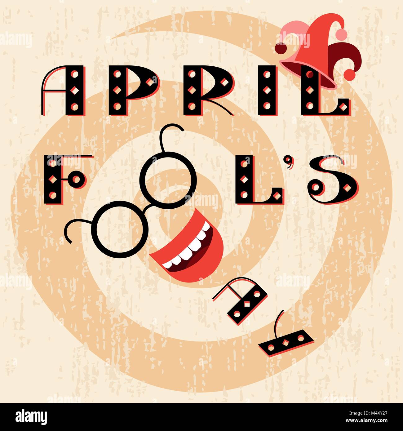 April Fools Day. The text is from beautiful letters. Laughing red mouth ...