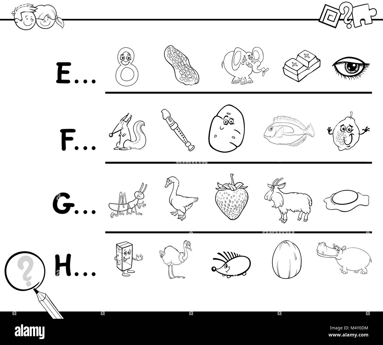 start letter of a word coloring page Stock Photo - Alamy