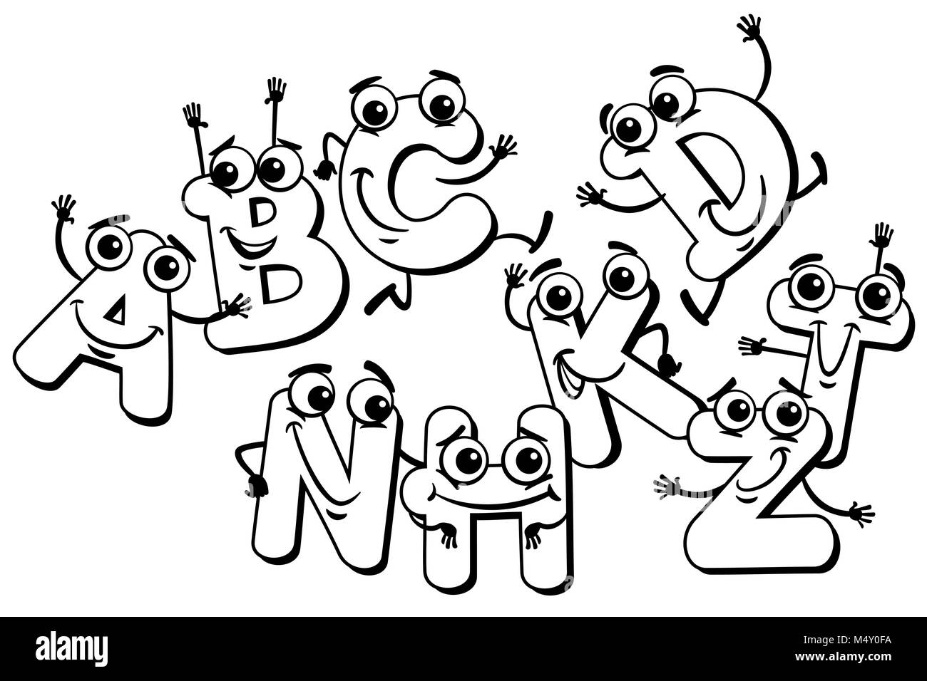 funny cartoon letter characters coloring book Stock Photo - Alamy