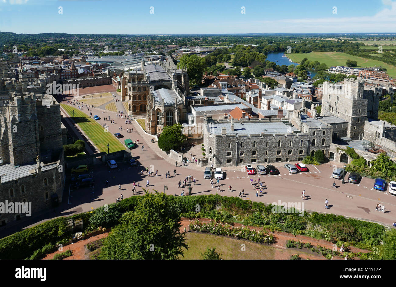 High view from Round Tower looking down over Moat Garden, Lower ...