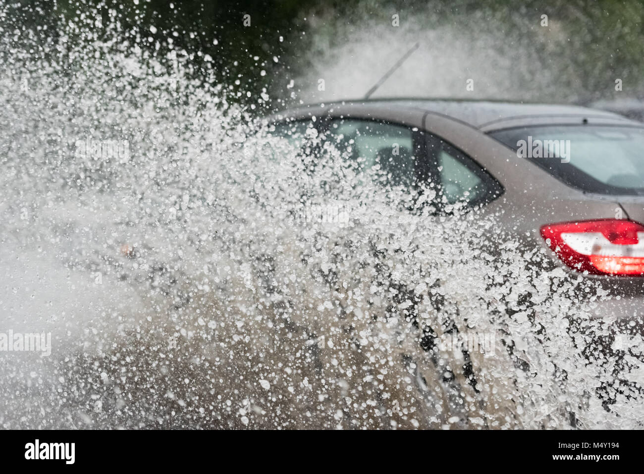 car rain puddle splashing water Stock Photo - Alamy