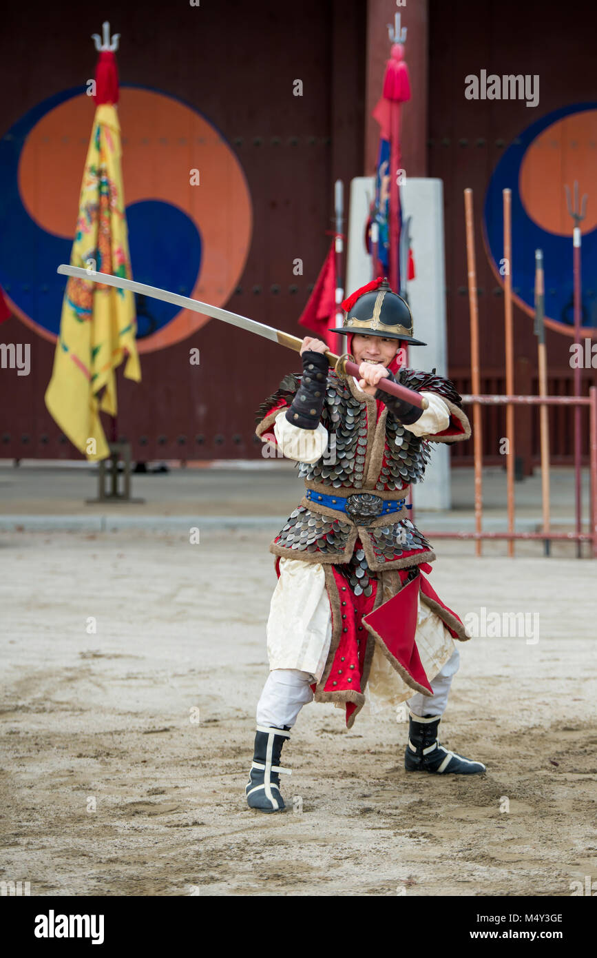 Korean soldier with traditional Joseon dynasty during show martial arts ...