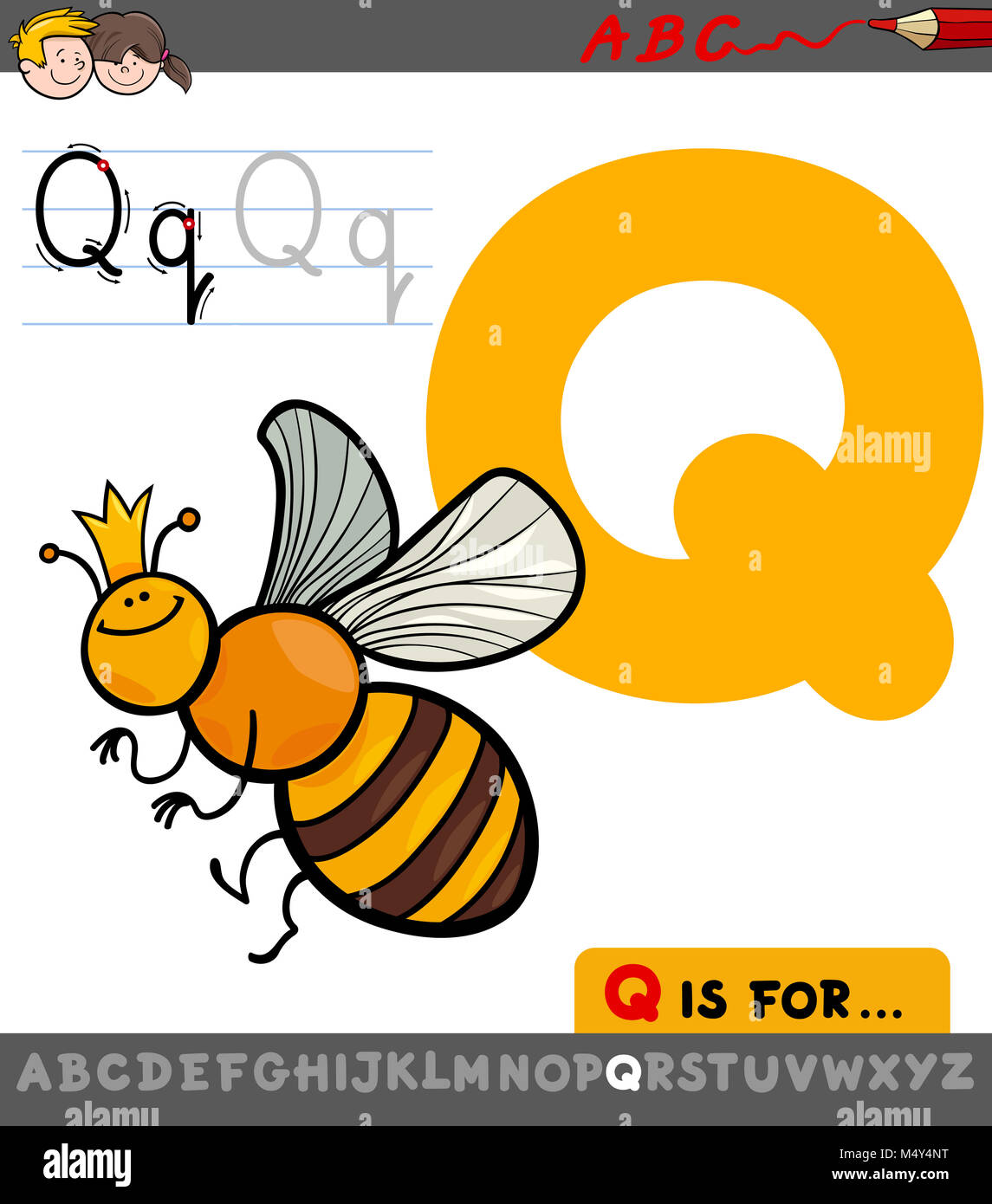 letter q with cartoon quenn bee character Stock Photo - Alamy