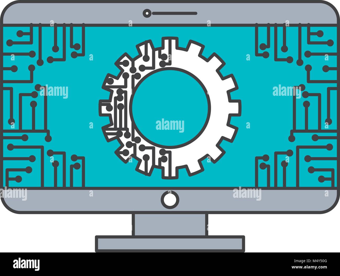 monitor computer with gear circuit connection technology Stock Vector ...
