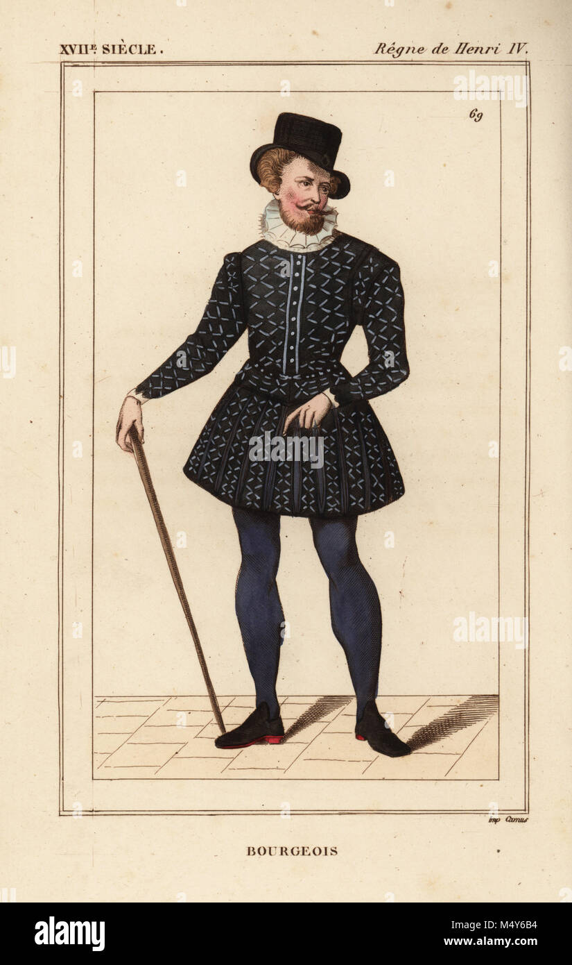 Costume of a bourgeois man of Paris, reign of King Henry IV, late 16th ...