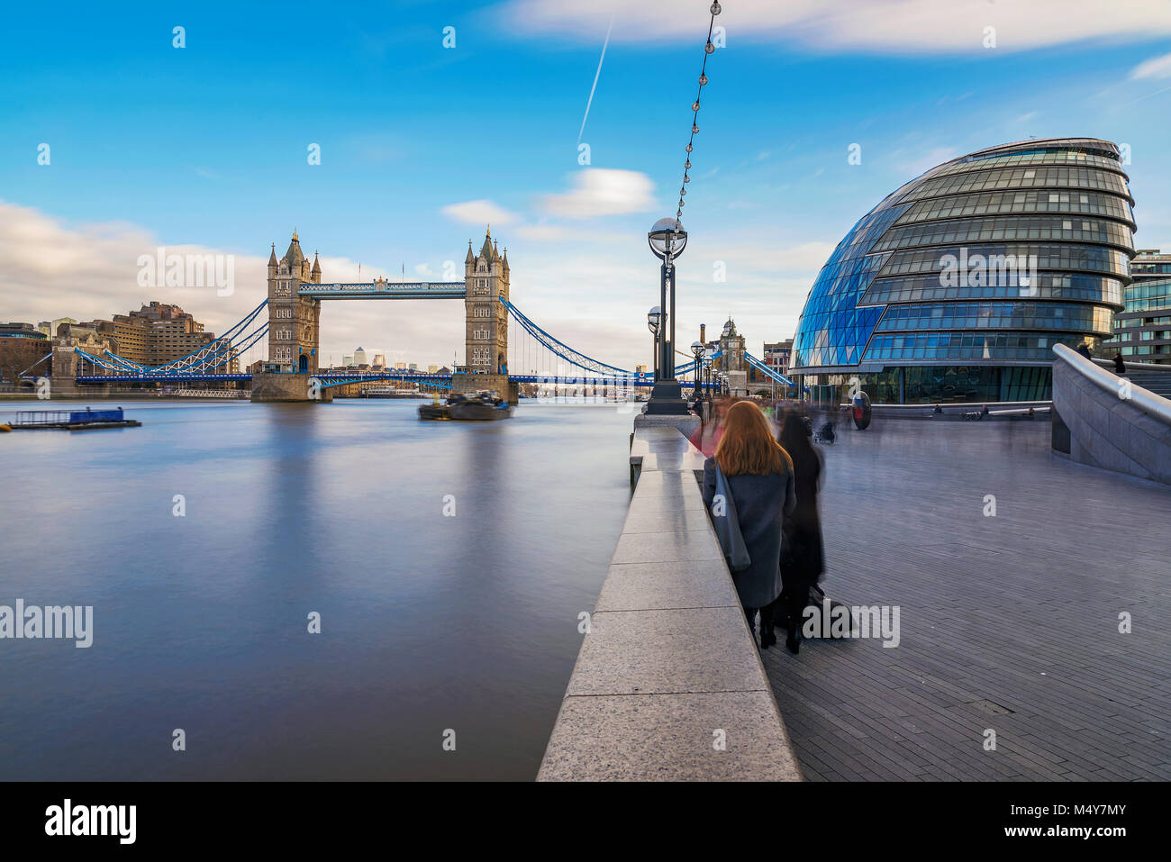 River Thames view of Tower Bridge and the New City Hall building Stock ...