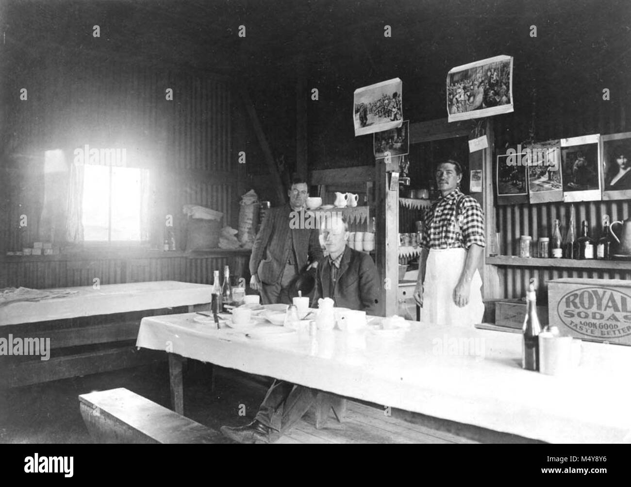 CANYON COPPER CO. INTERIOR OF MINE DINING ROOM ON HORSESHOE MESA. 3 MEN ...