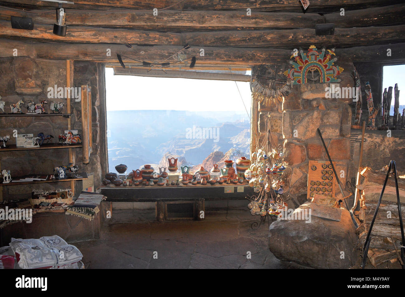 Interior of Desert View Watchtower, one of the most prominent ...