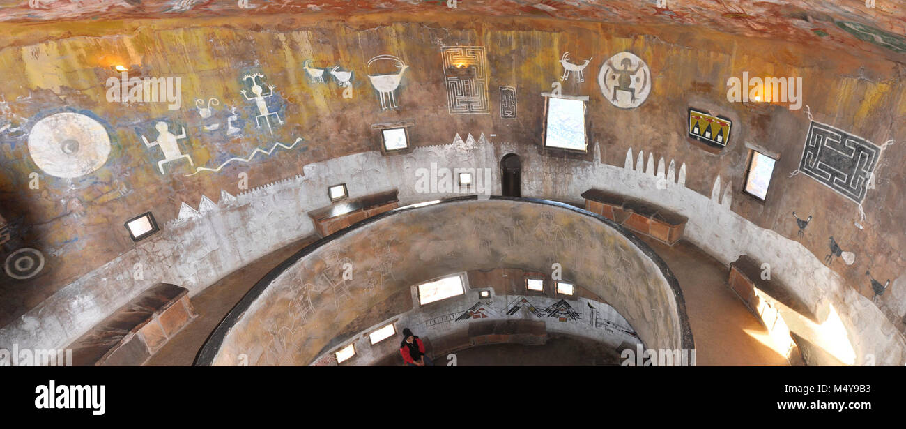 Interior of Desert View Watchtower, one of the most prominent ...
