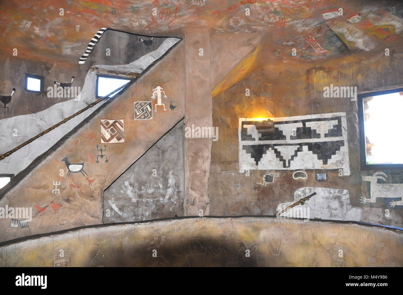 Interior of Desert View Watchtower, one of the most prominent ...