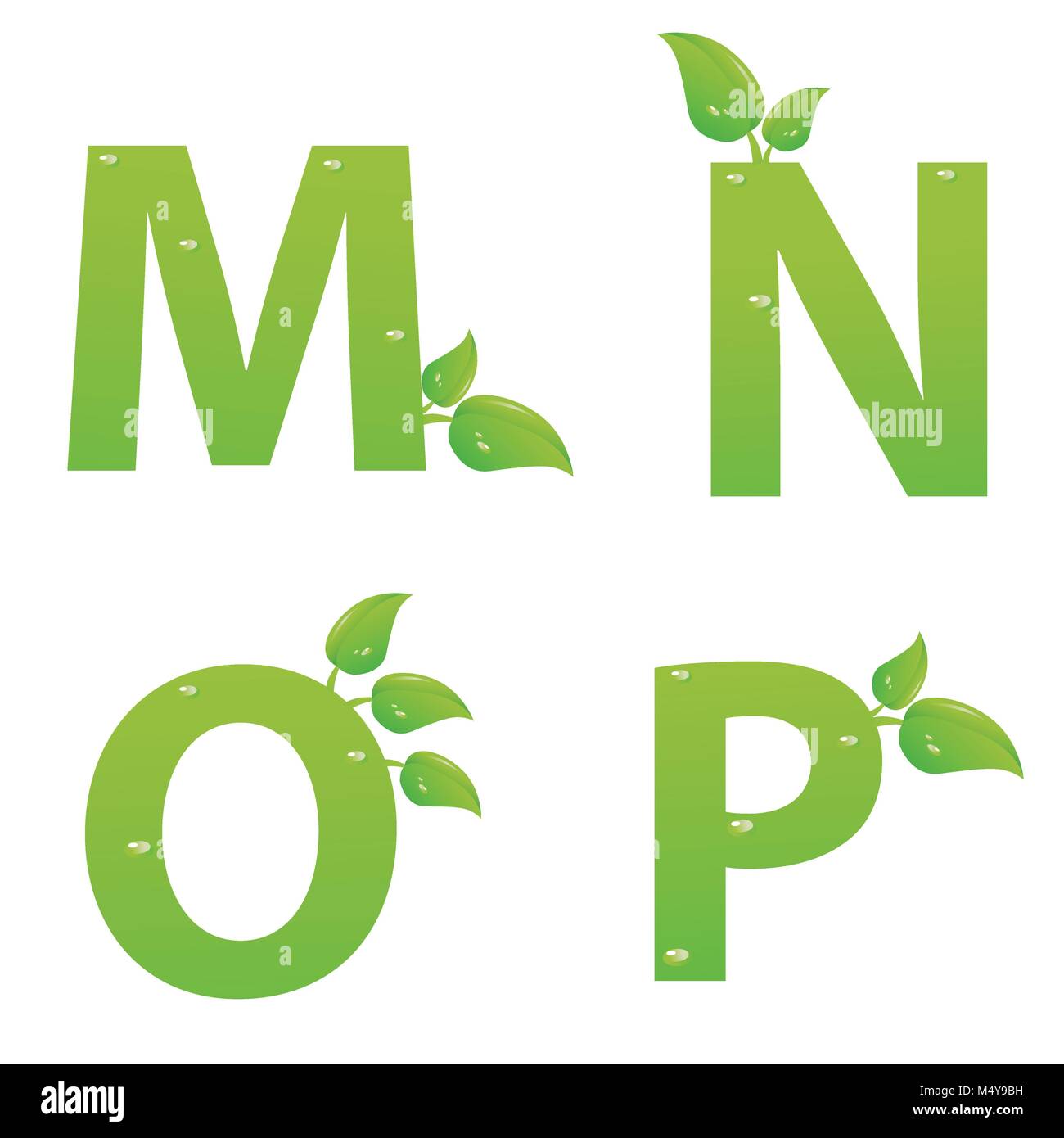 Vector set of green eco letters logo with leaves Stock Vector Image ...