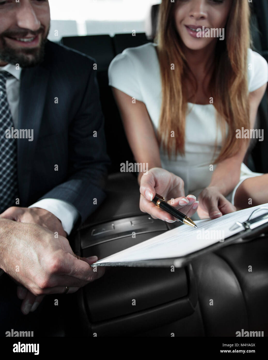 Business People Meeting Working Car Inside Stock Photo - Alamy