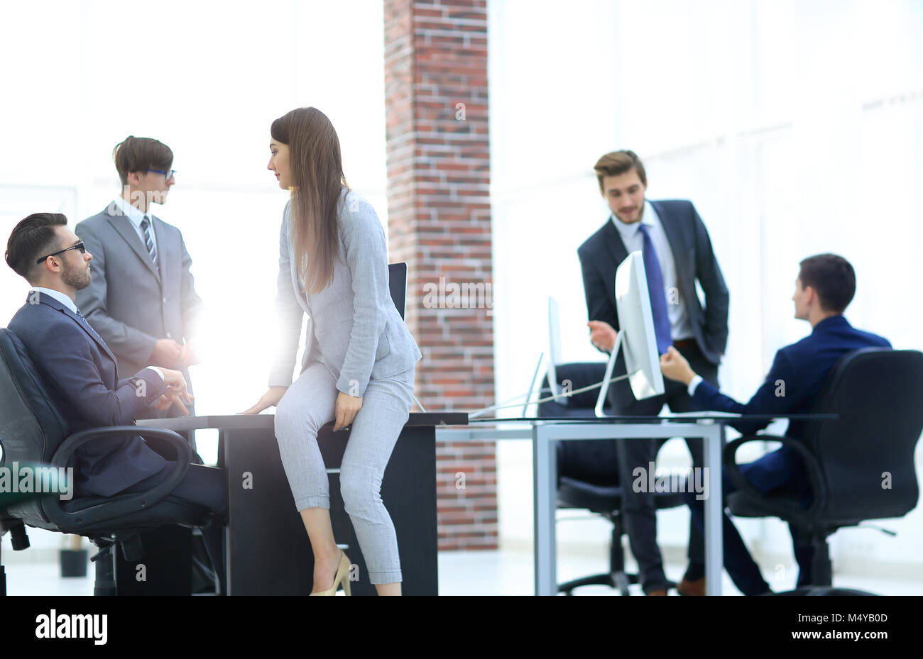 Business people discussing over new business project in office Stock ...