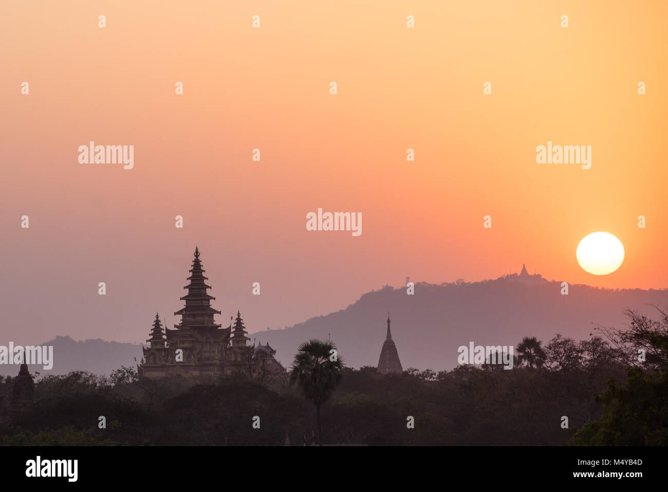 Bagan sunset and temple silhouettes in Myanmar Stock Photo - Alamy