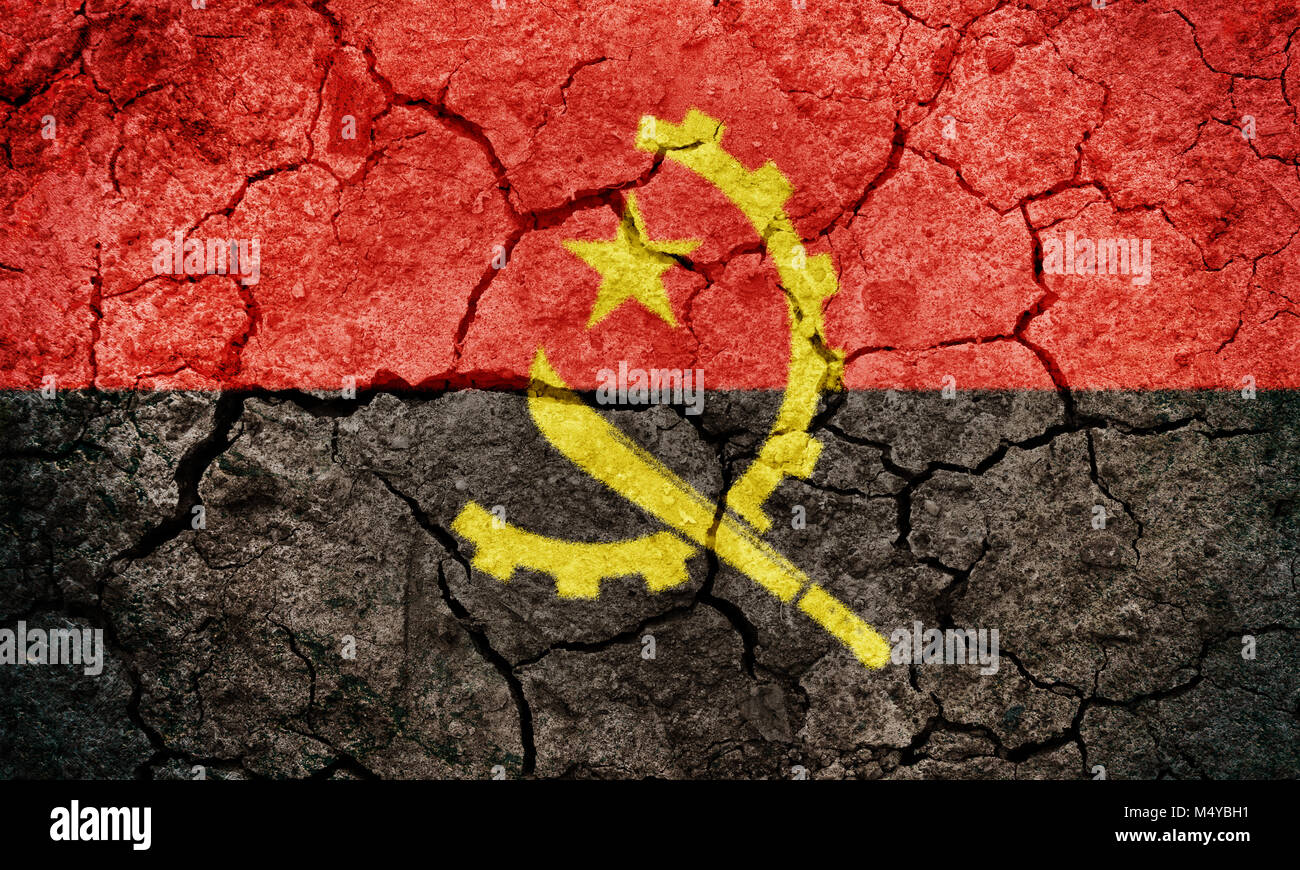 Angola flag on dry earth ground texture background Stock Photo - Alamy