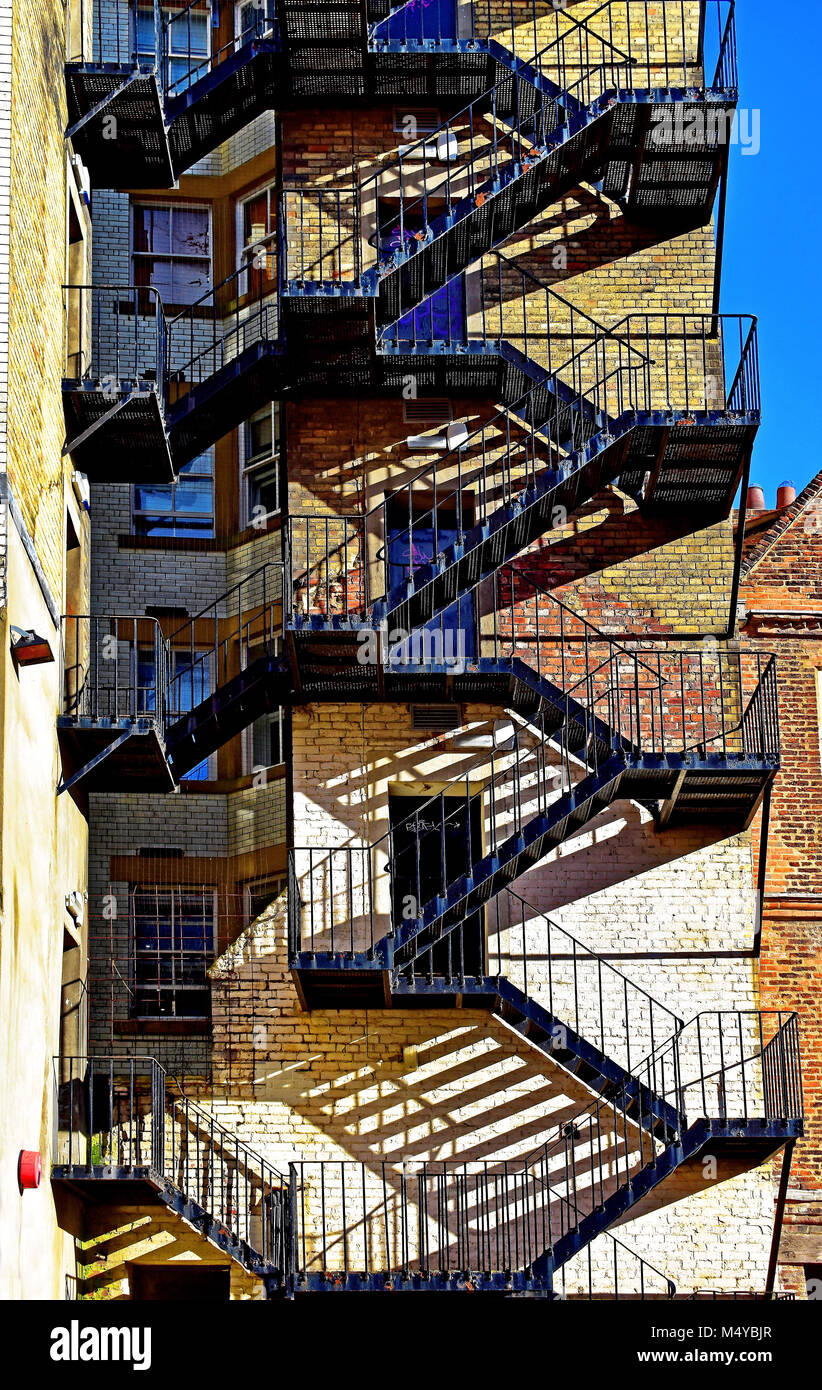 Fire escapes in tenements Pilgrim St Newcastle Stock Photo - Alamy