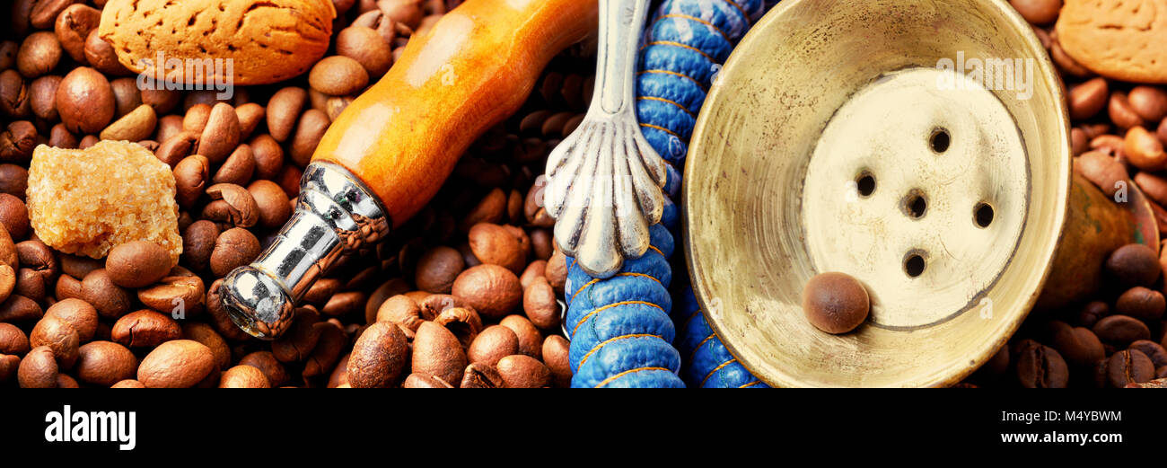Shisha hookah with with coffee beans and coffee spices.Shisha concept ...