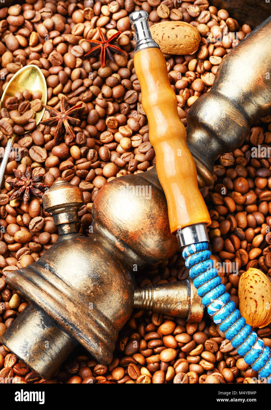 Shisha hookah with with coffee beans and coffee spices.Shisha concept ...