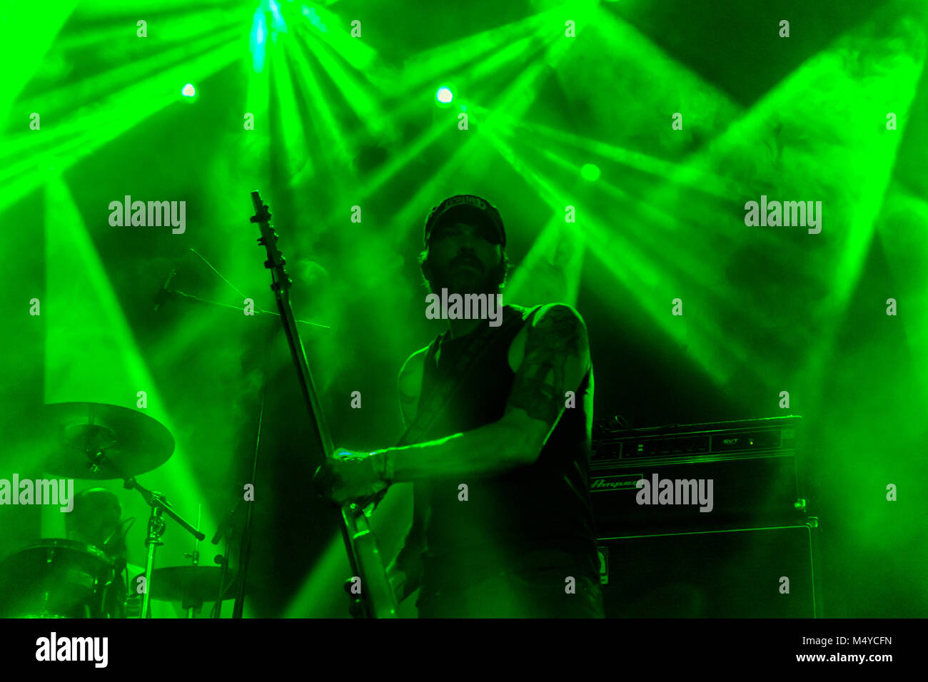 Stage view of Bongzilla band members during the Kristonfest in Madrid ...