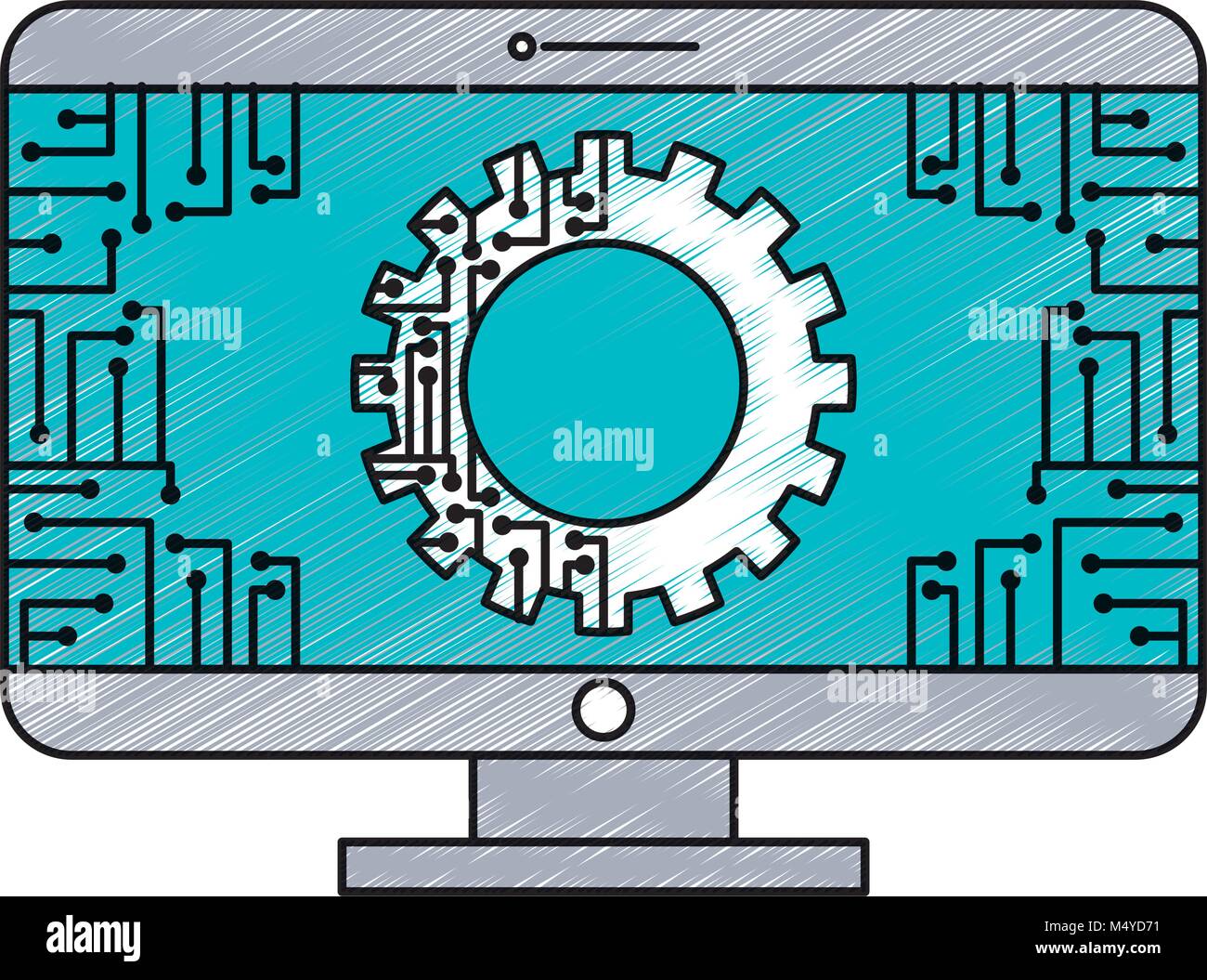 monitor computer with gear circuit connection technology Stock Vector ...