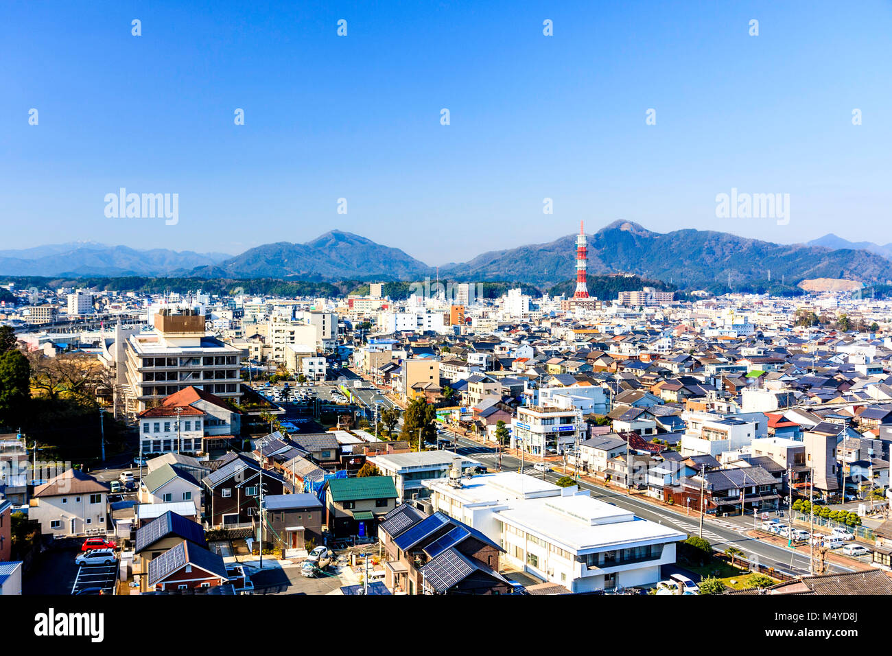 Japan. Fukuchiyama city viewed from local castle. Mainly low-level ...