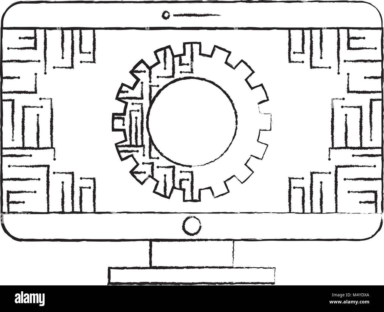 monitor computer with gear circuit connection technology Stock Vector ...
