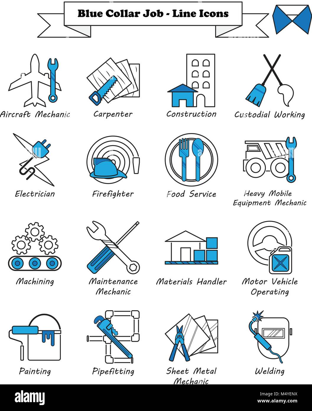 Vector Illustration Ready-To-Use 16 Blue Collar Job - Line Icons ...