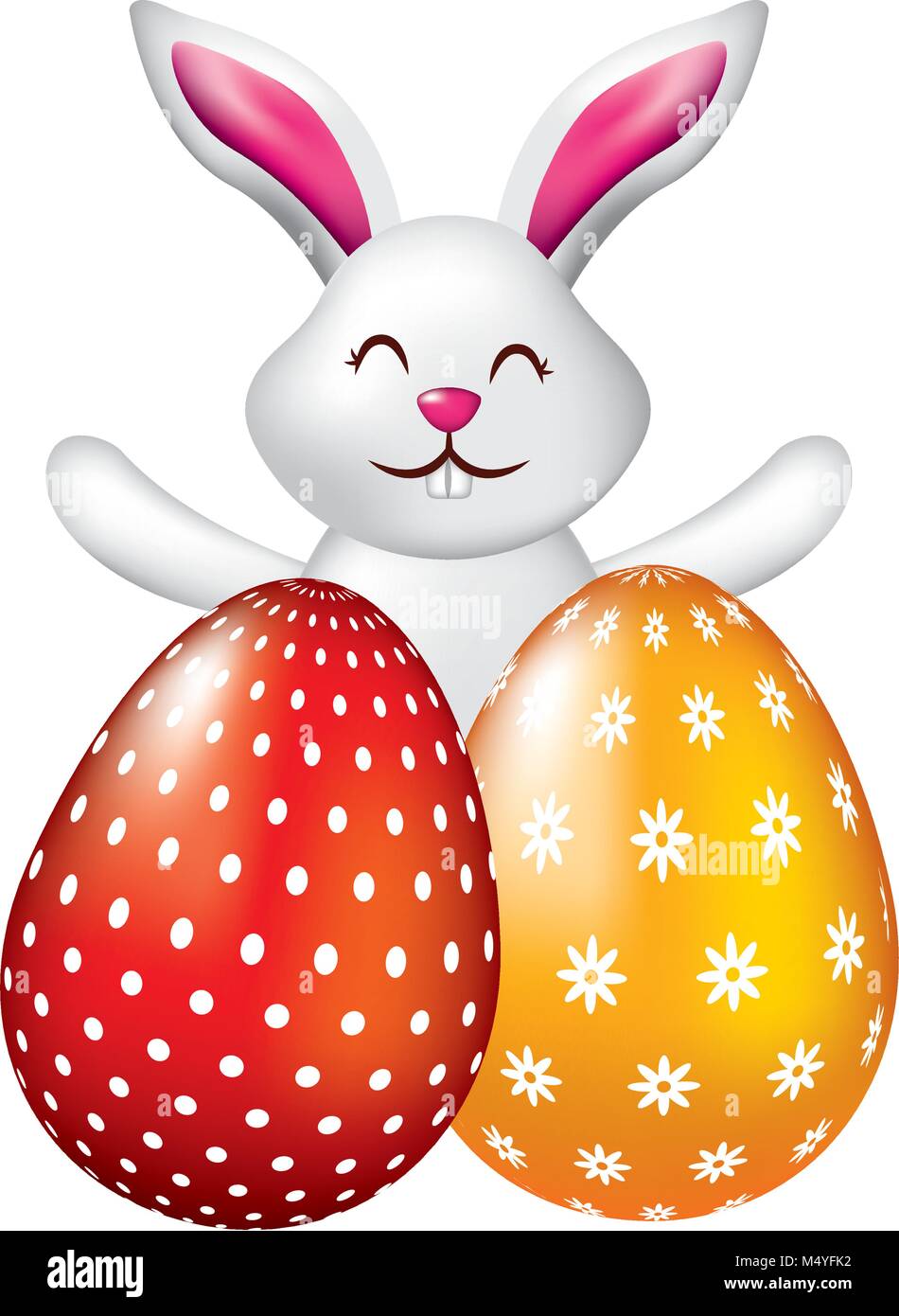 happy cute rabbit with two easter eggs decoration Stock Vector Image ...