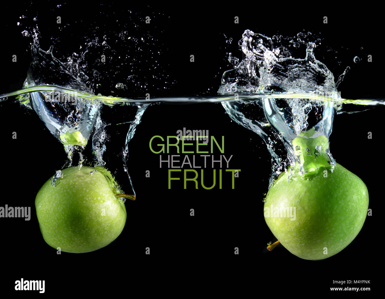 Apples with splash water and sample text in the blank made from fresh ...