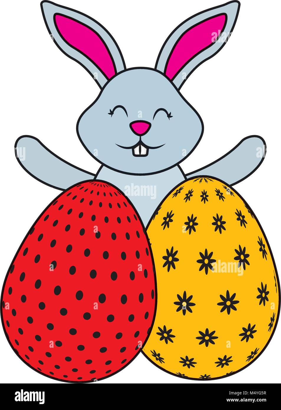 happy cute rabbit with two easter eggs decoration Stock Vector Image ...