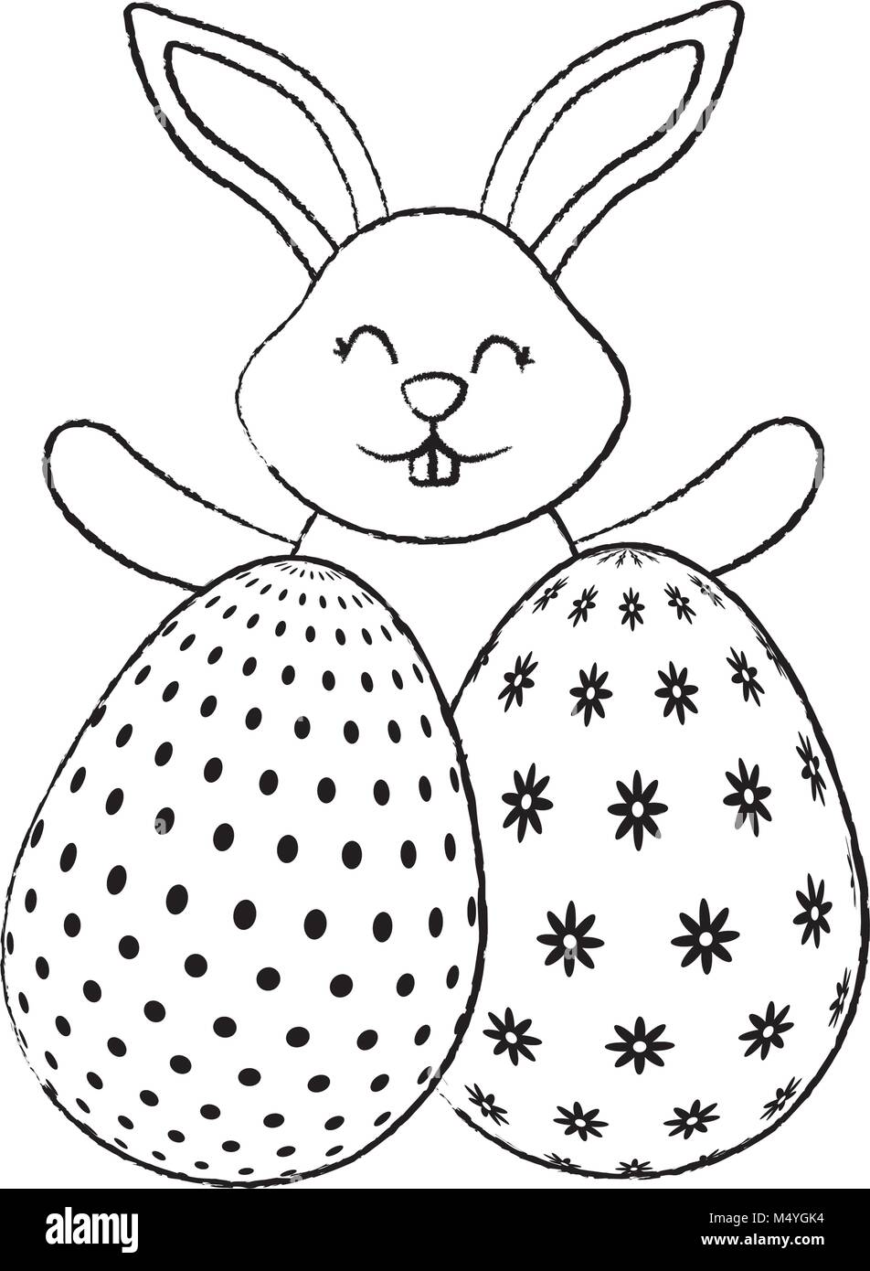 Rabbit flower cute bunny Black and White Stock Photos & Images - Alamy