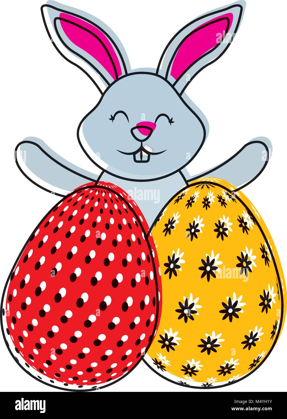 happy cute rabbit with two easter eggs decoration Stock Vector Image ...