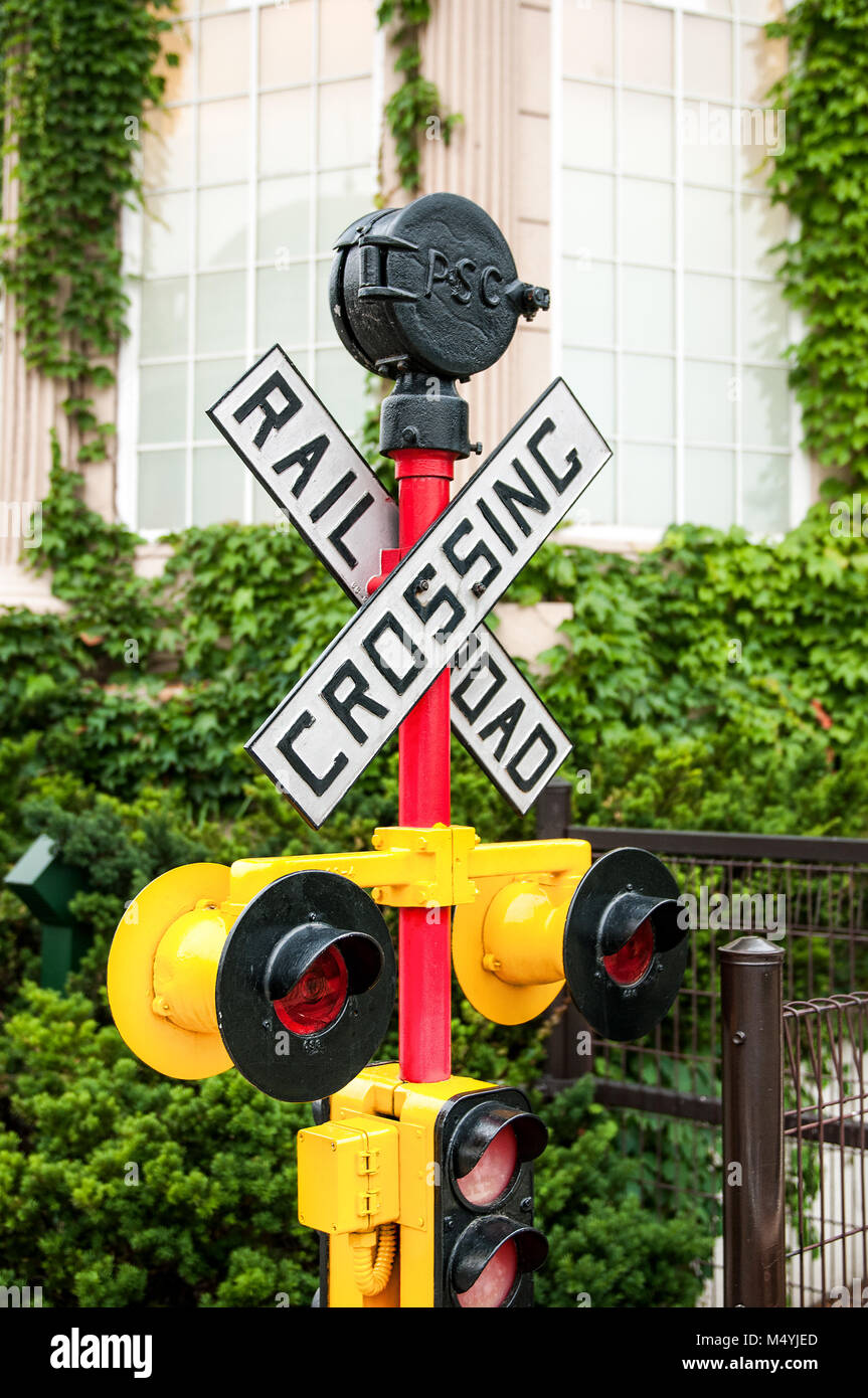 yellow railroad crossing sign Stock Photo - Alamy