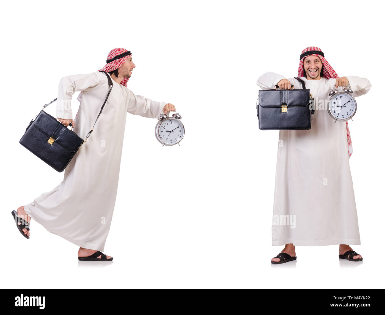Arab man in time concept on white Stock Photo - Alamy