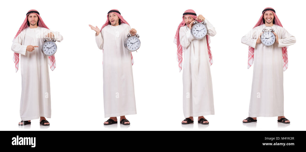 Arab man in time concept on white Stock Photo - Alamy