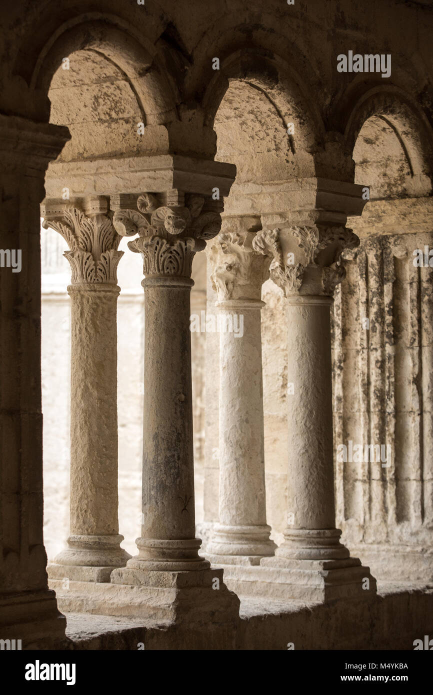 Romanesque capitals of the columns in the cloisters of the Abbey of ...