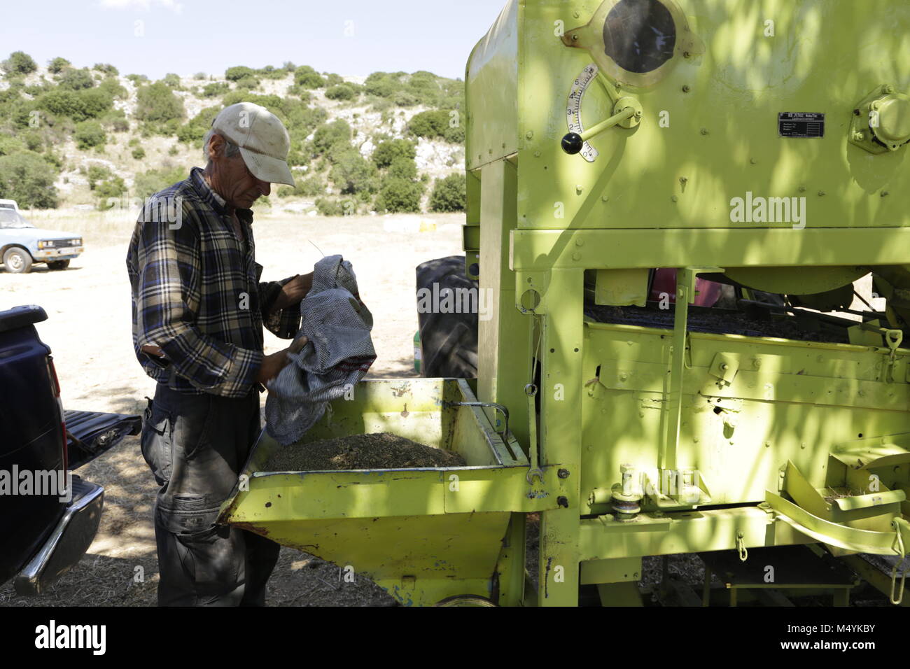 Farmer sorting lentils in a machine Stock Photo - Alamy