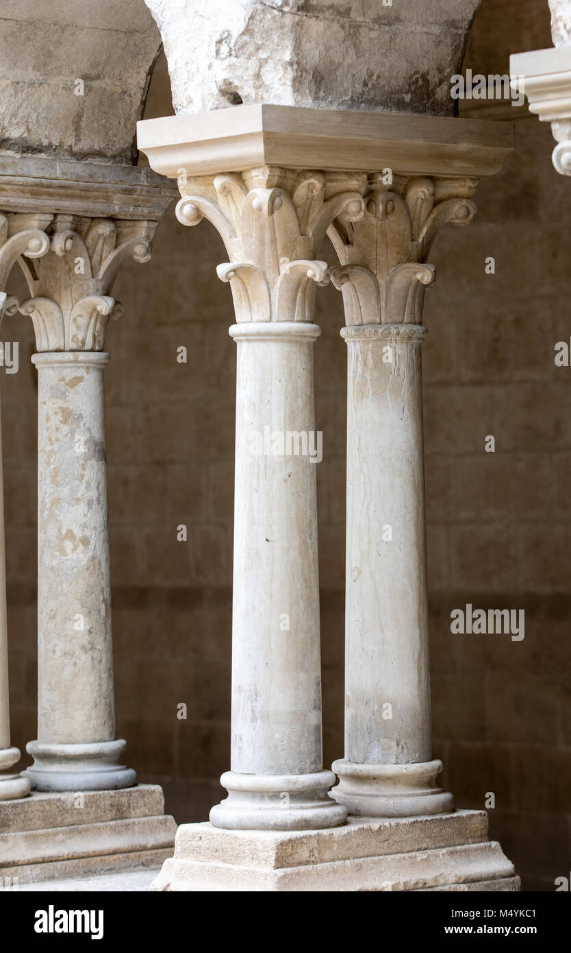 Romanesque capitals of the columns in the cloisters of the Abbey of ...