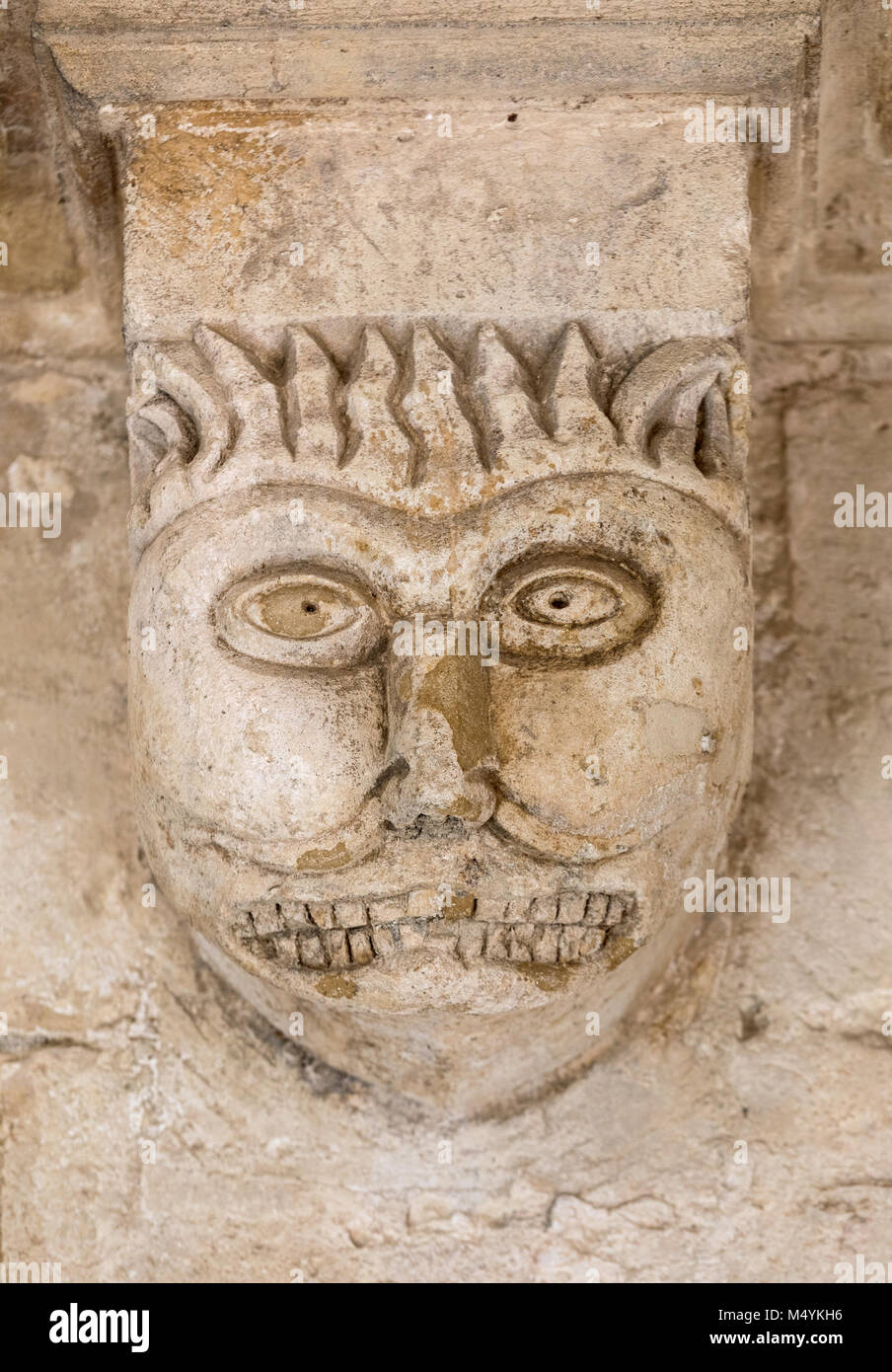 Romanesque Carving of a Strange Head or Face (c12th) Capital in ...