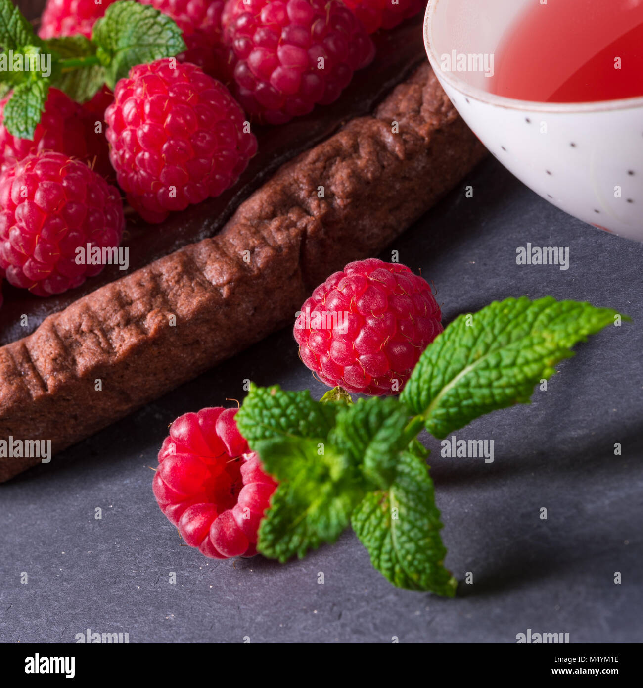 Delicious raspberry chocolate tart with ricotta cheese Stock Photo - Alamy