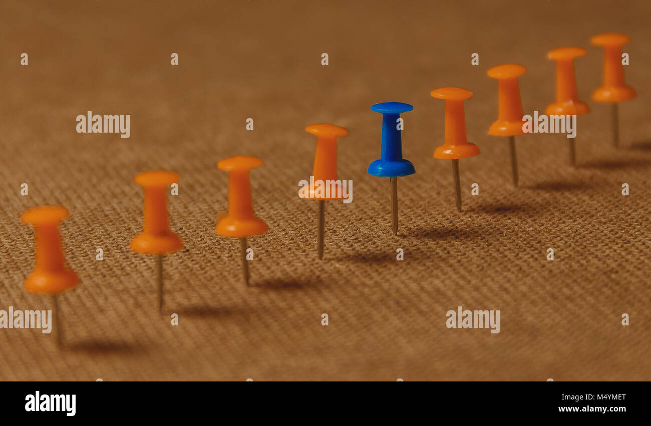 Stationary, Blue Pushpin in Row with Orange, Concept for Difference ...