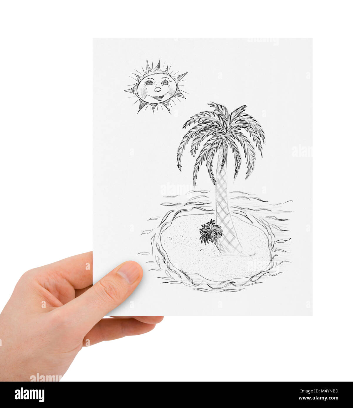 Tropical Island Pencil Drawing