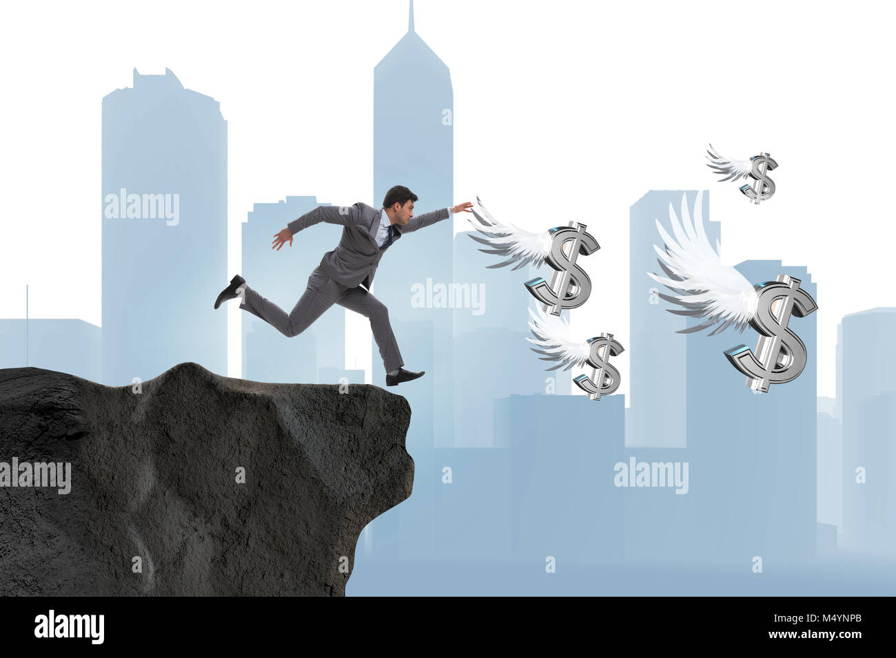 Businessman chasing angel dollars in business concept Stock Photo - Alamy