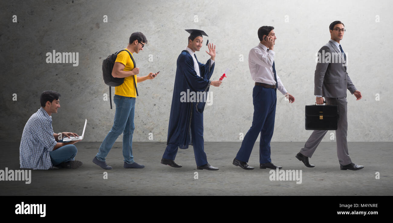 Business concept with man progressing through stages Stock Photo - Alamy
