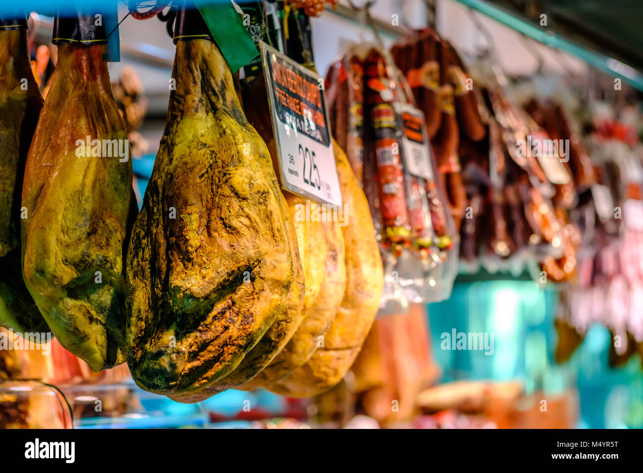 Spanish ham jamon at Barcelona market Stock Photo - Alamy