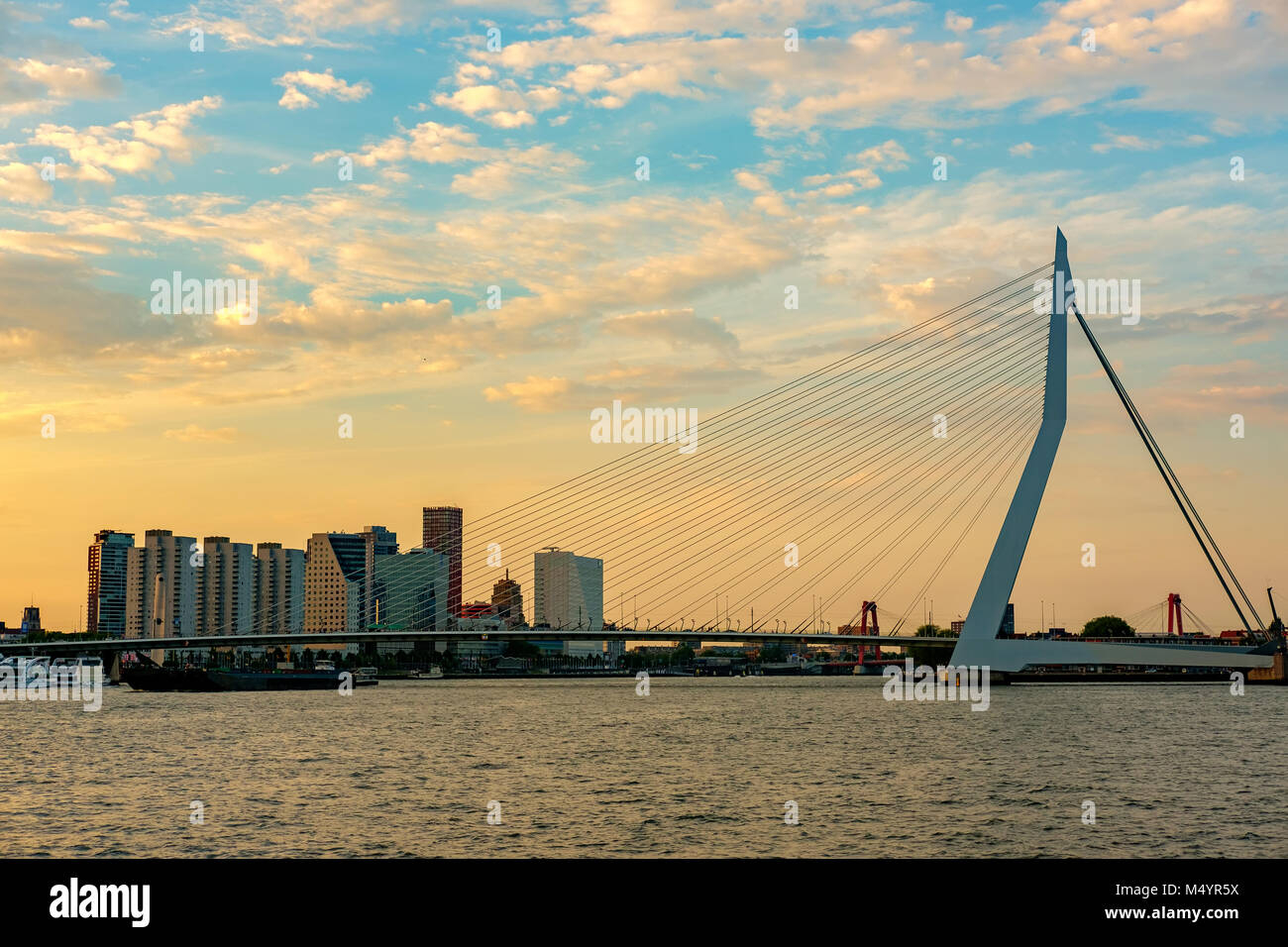 Rotterdam city cityscape with Erasmus bridge at sunset Stock Photo - Alamy