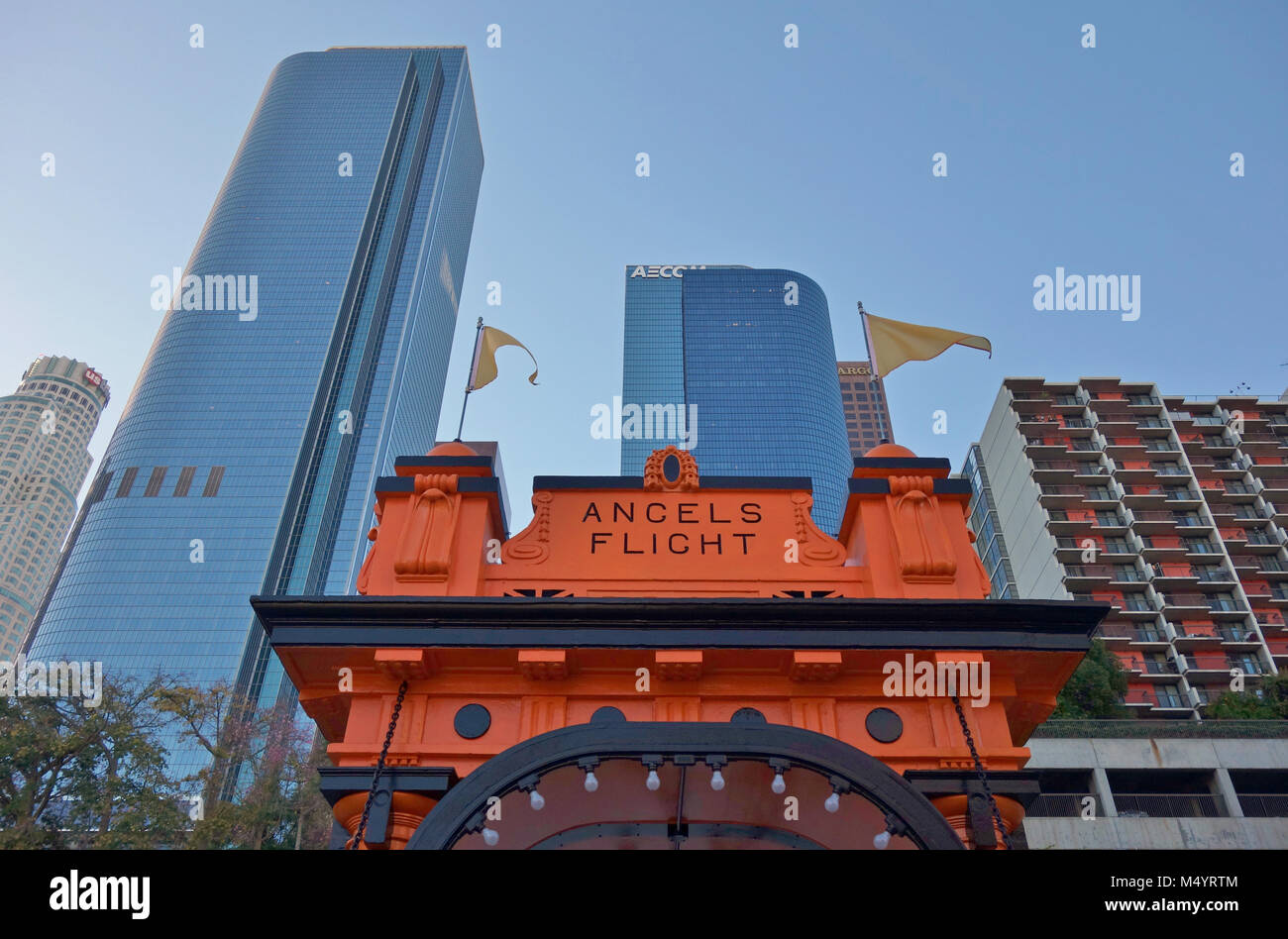 View of the Angels Flight, a landmark narrow gauge funicular railway in ...