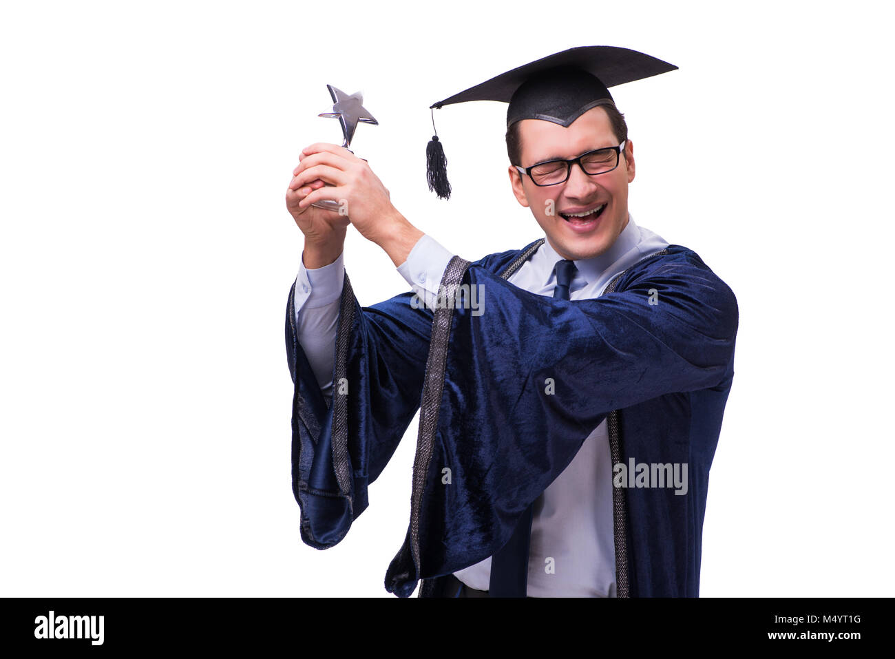 Young man student graduating isolated on white Stock Photo - Alamy