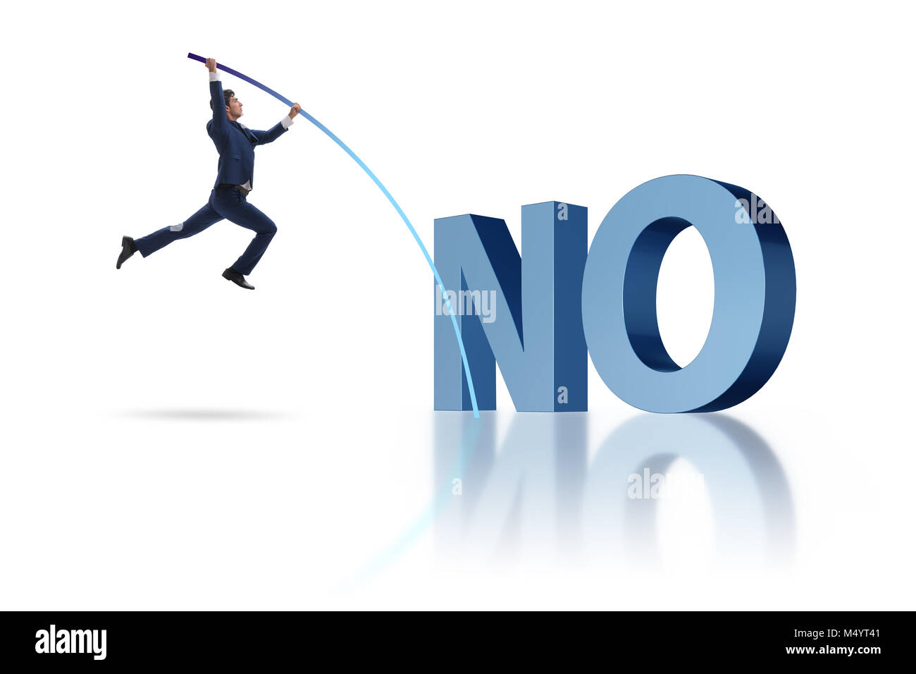 Businessman vaulting over word no Stock Photo - Alamy