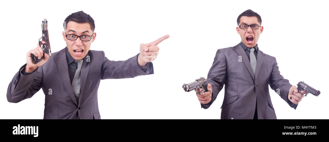 Funny businessman gun on white hi-res stock photography and images - Alamy